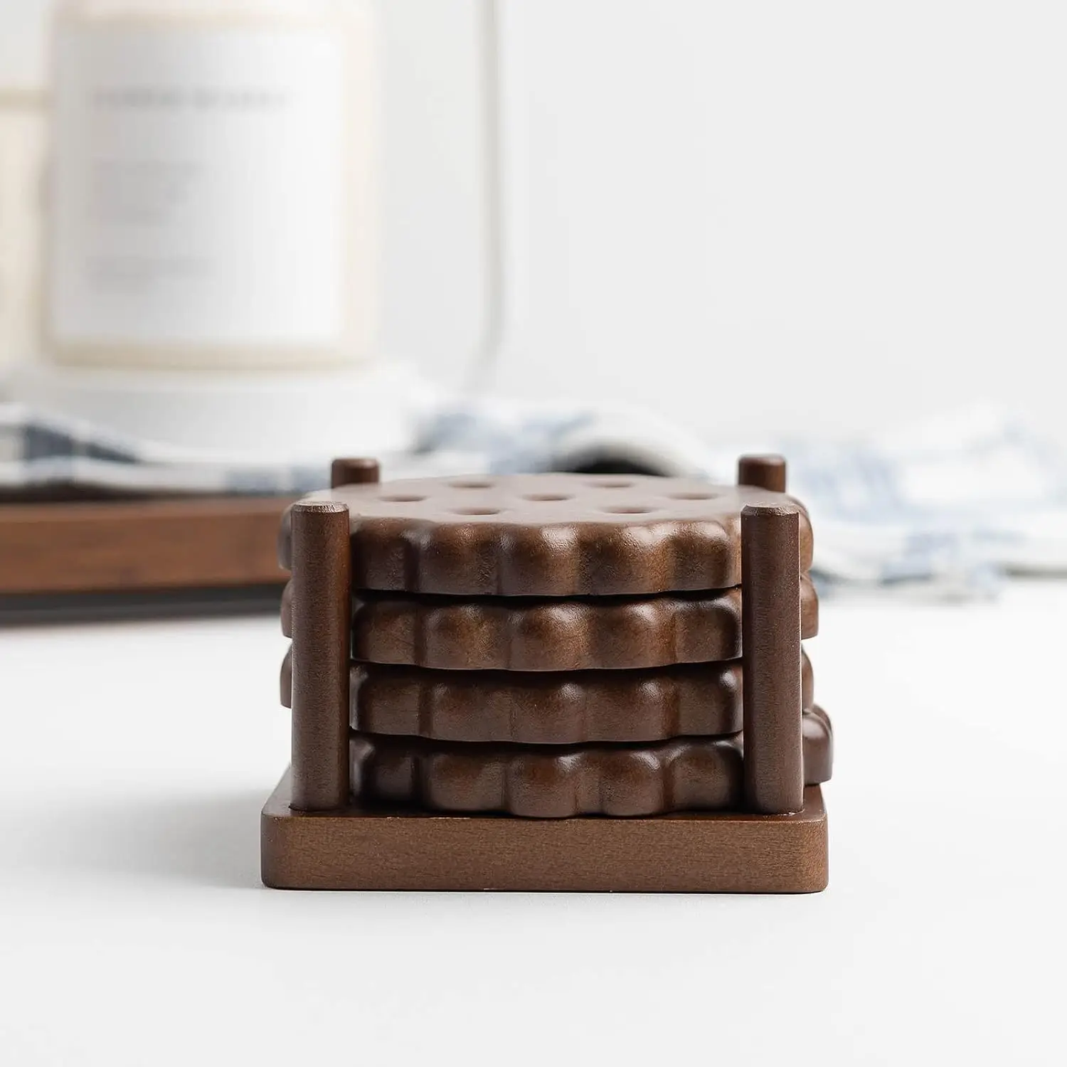 2024 High-quality Portable Acacia Wooden Coaster Natural Round Wooden ...