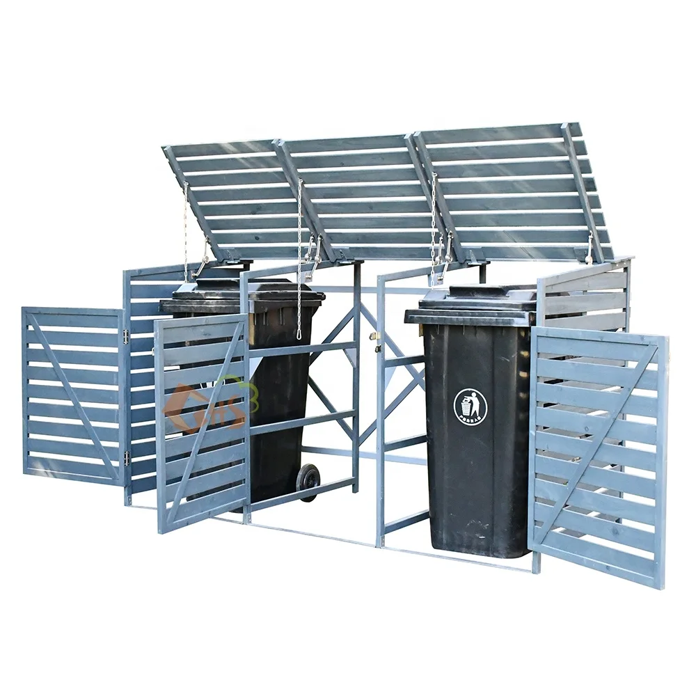 Outdoor Garden Triple Wheelie Bin Storage 3 Three Door Garbage Rubbish ...
