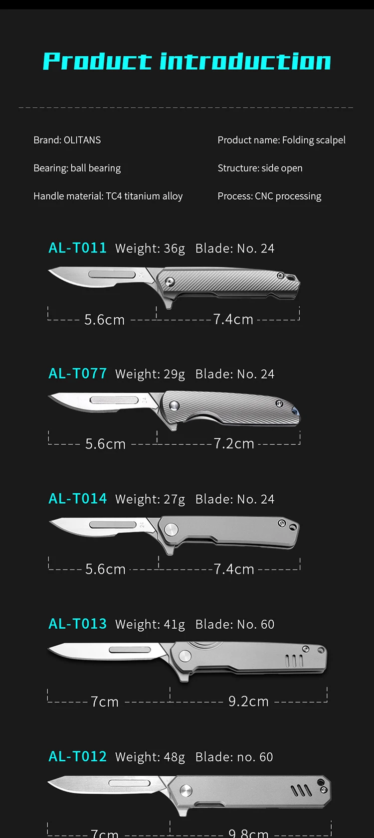 Folding Scalpel Cnc Titanium Handle Mini Folding Knife No.24 ...