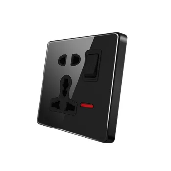 British Standard Wall Switch Button Black Stylish Dual Socket Dual ...