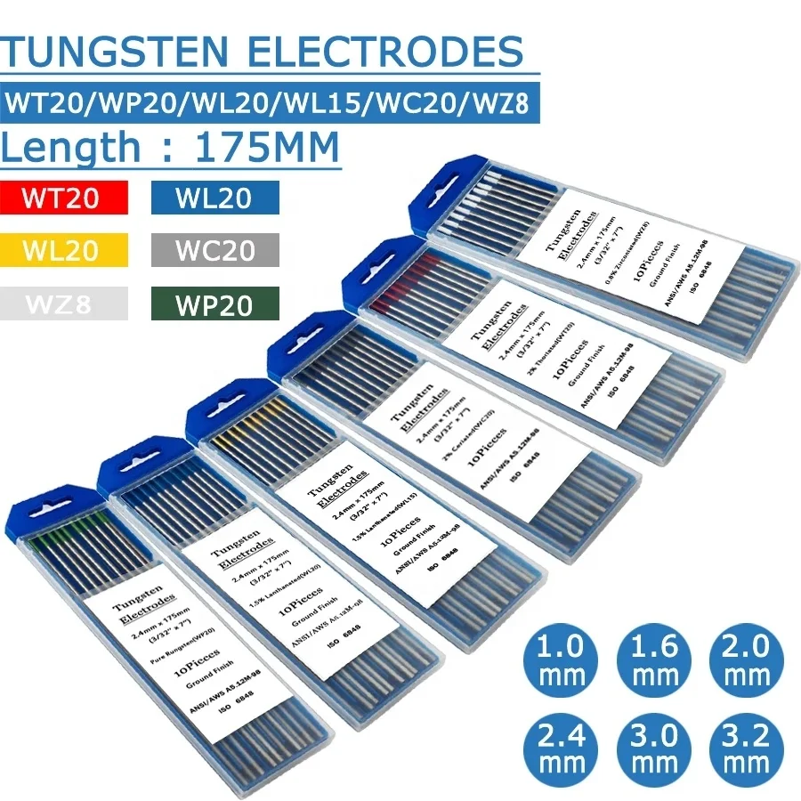 Tig Welding Tungsten Electrodes Welder Rods 1.0-3.2mm Wt20 Wc20 Wl20 ...
