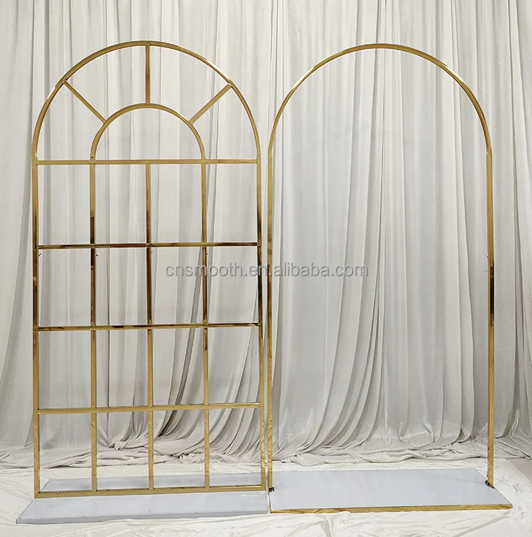 Glossy Gold Metal French Window Arch Backdrop for Wedding