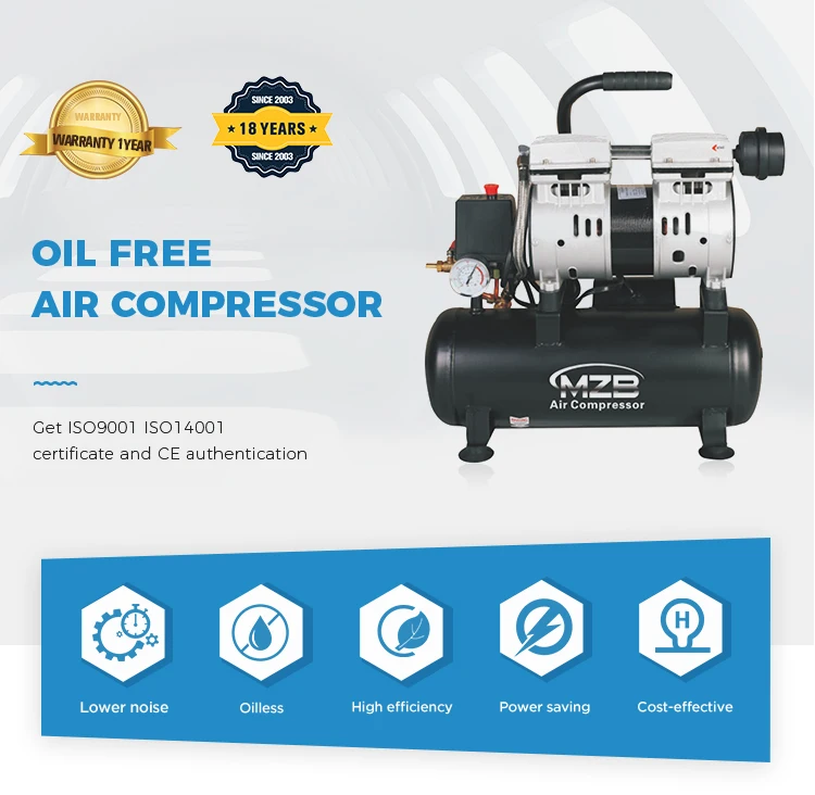 MZB 750w 9 Liter Mini Oil Free Noiseless Air Compressor