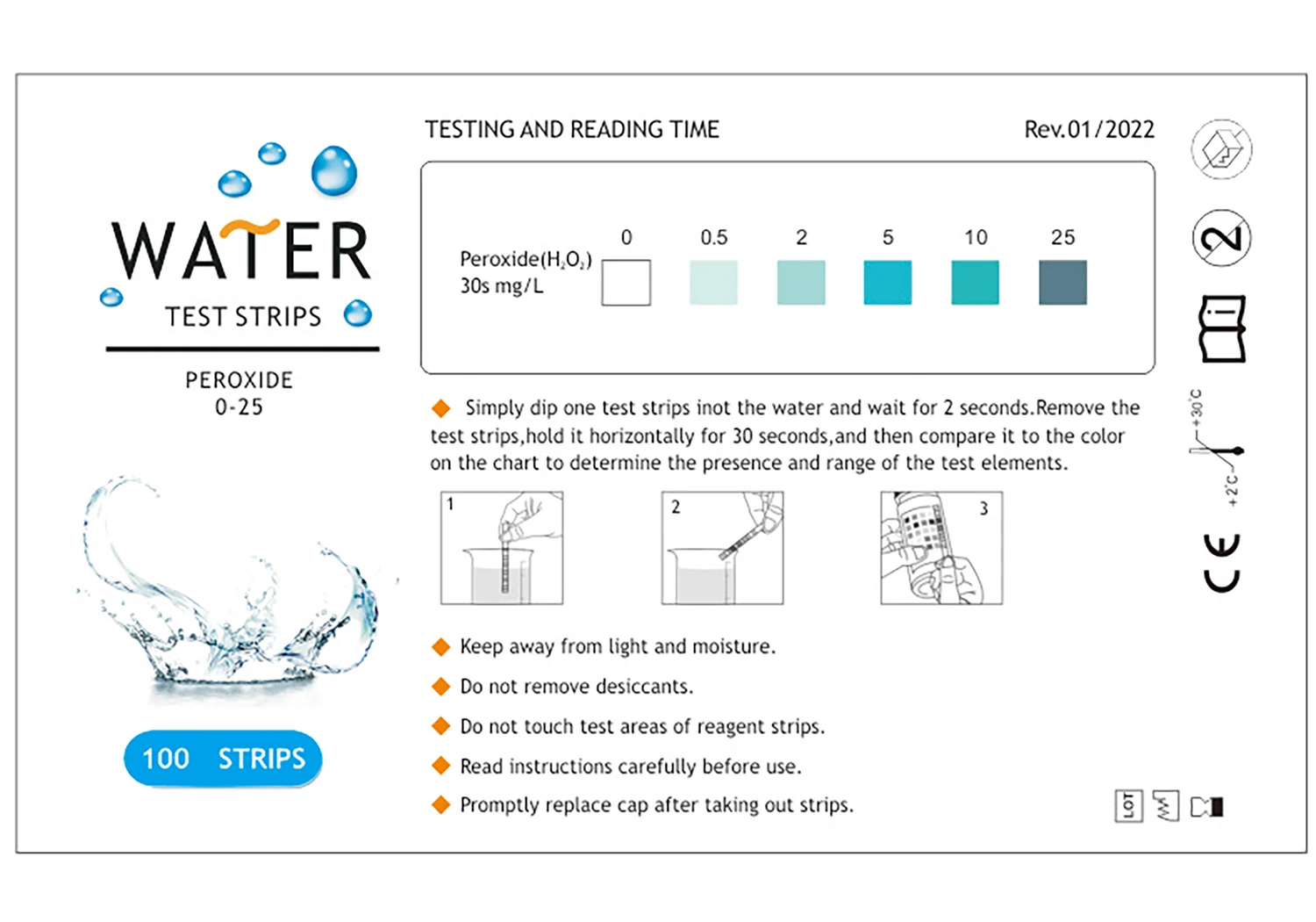 Caped H2O2 Water Test Qualities Strips 0-25ppm Residual Peroxide ...