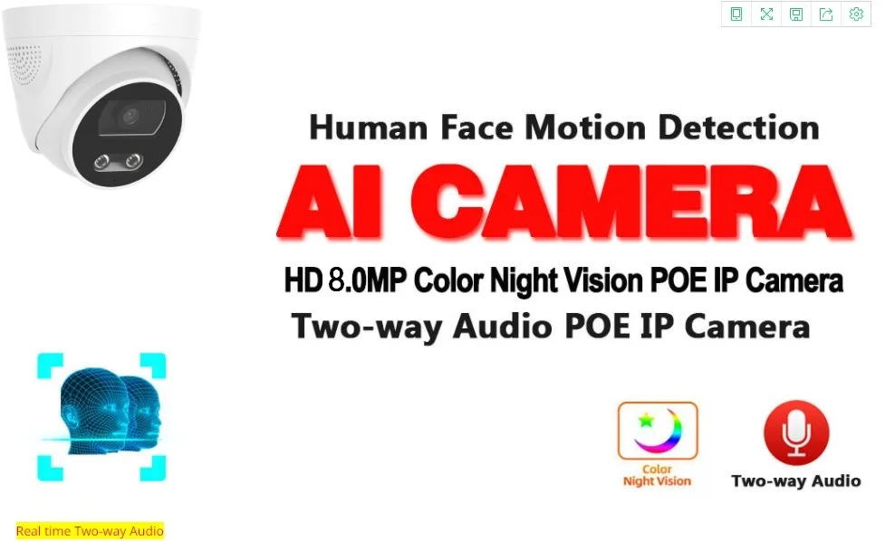 4K AI Dome POE Camera - Motion Detection & Face Recognition