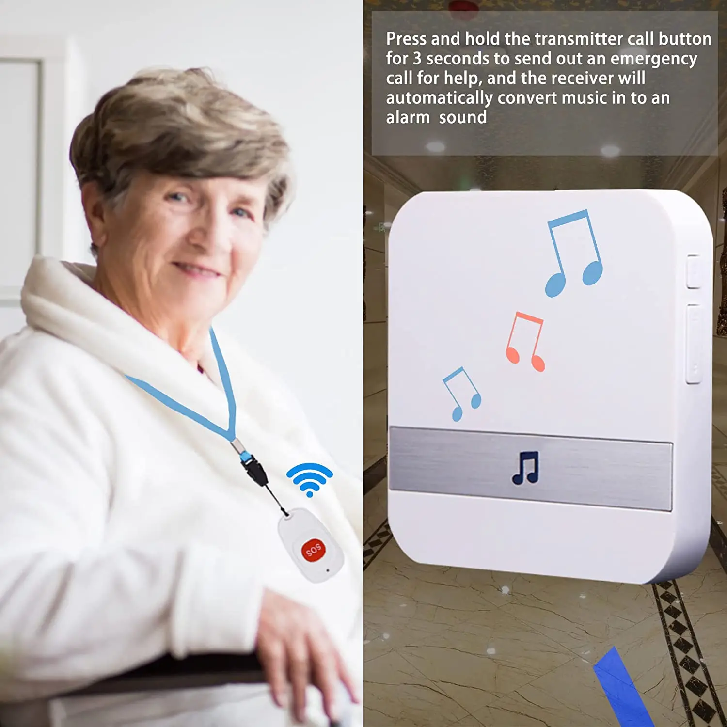 SOS Call Panic Button Buzzer Call Bell Wireless Caregiver Pager Elderly ...