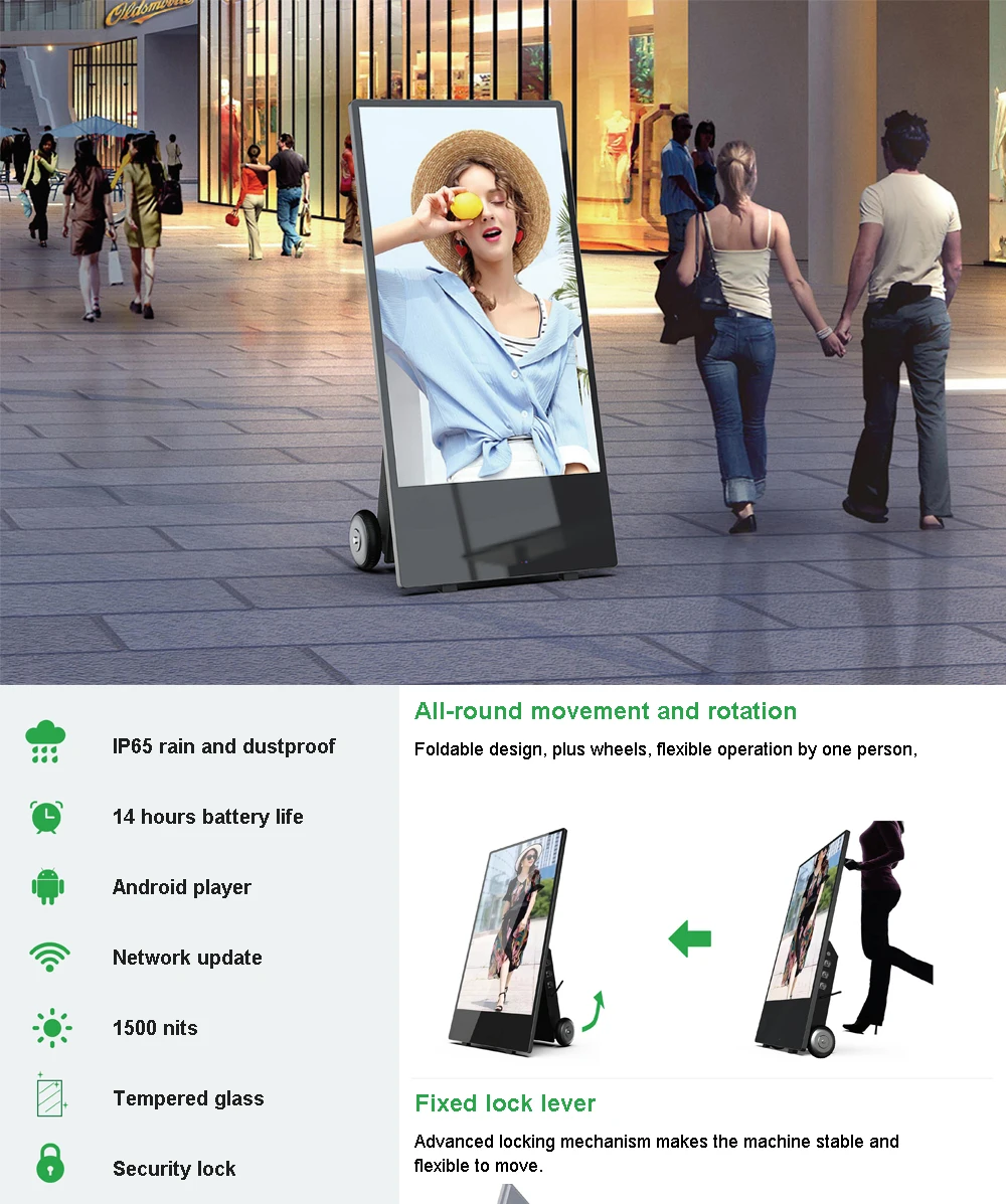 Movable Digital Poster Outdoor Touch Lcd Portable With Wheels Display ...