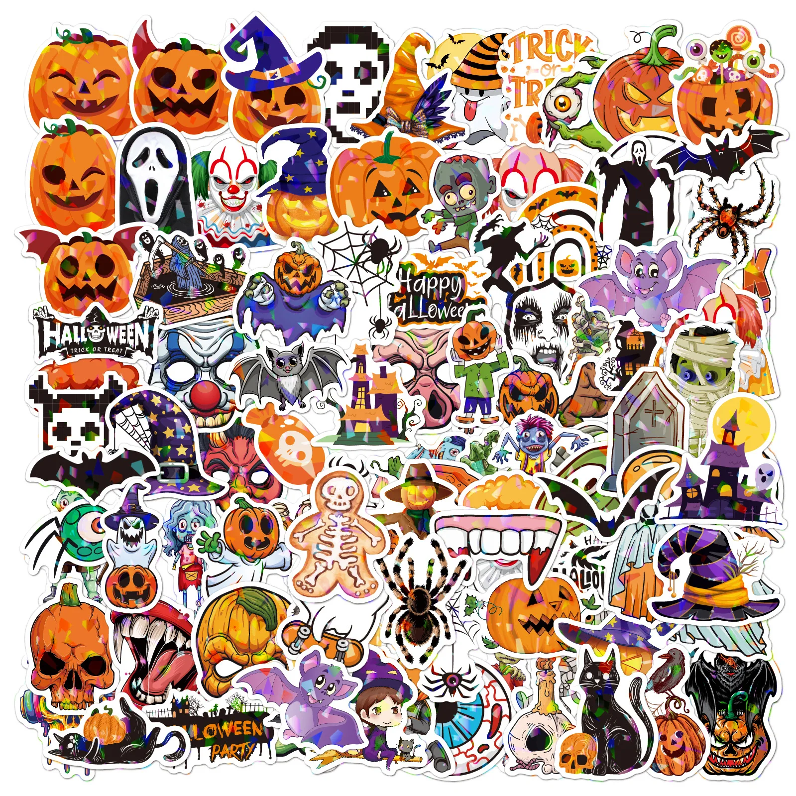 Holographic Shiny Halloween Vinyl Cartoon Stickers 100 Pcs for Water ...