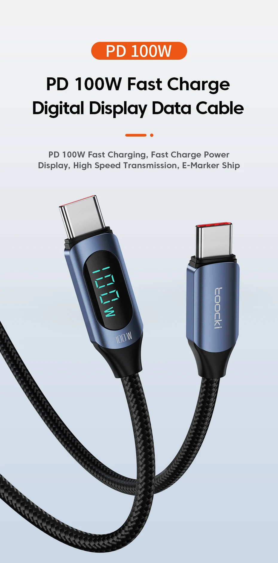 Wholesale Toocki 100W Type C Cable - Fast Charger & Data Transfer