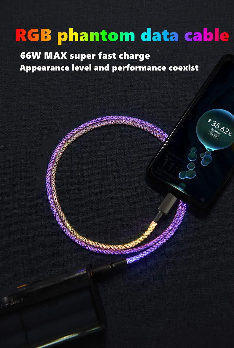 Hot Sales Rgb 66w 100w Fast Charge Cable Led Iridescence Flowing Usb ...