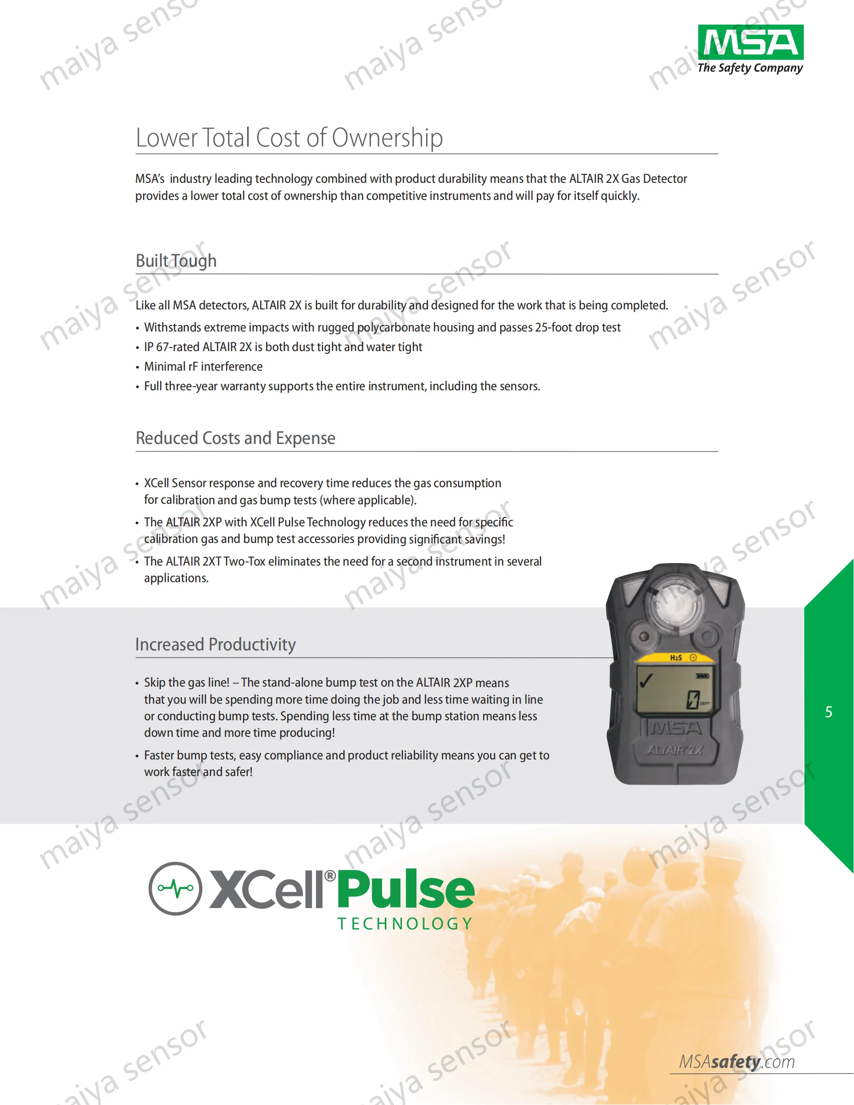MSA H2S Gas Detector - Reliable MSA ALTAIR 2X for H2S, CO, HCN, NH3