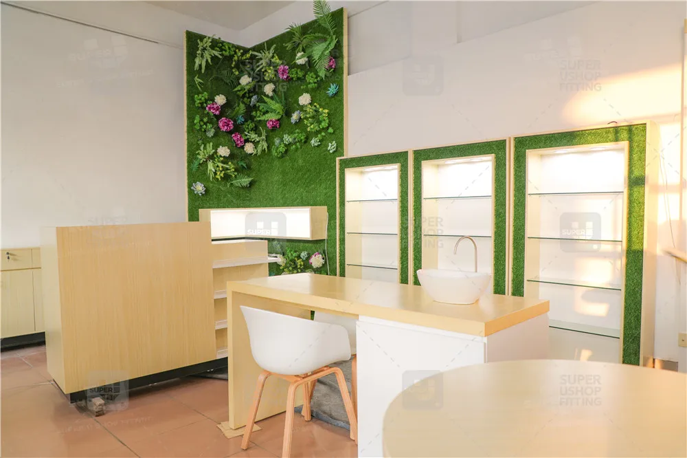 Modern Medical Store Display Counter Design Natural Cashier Reception ...