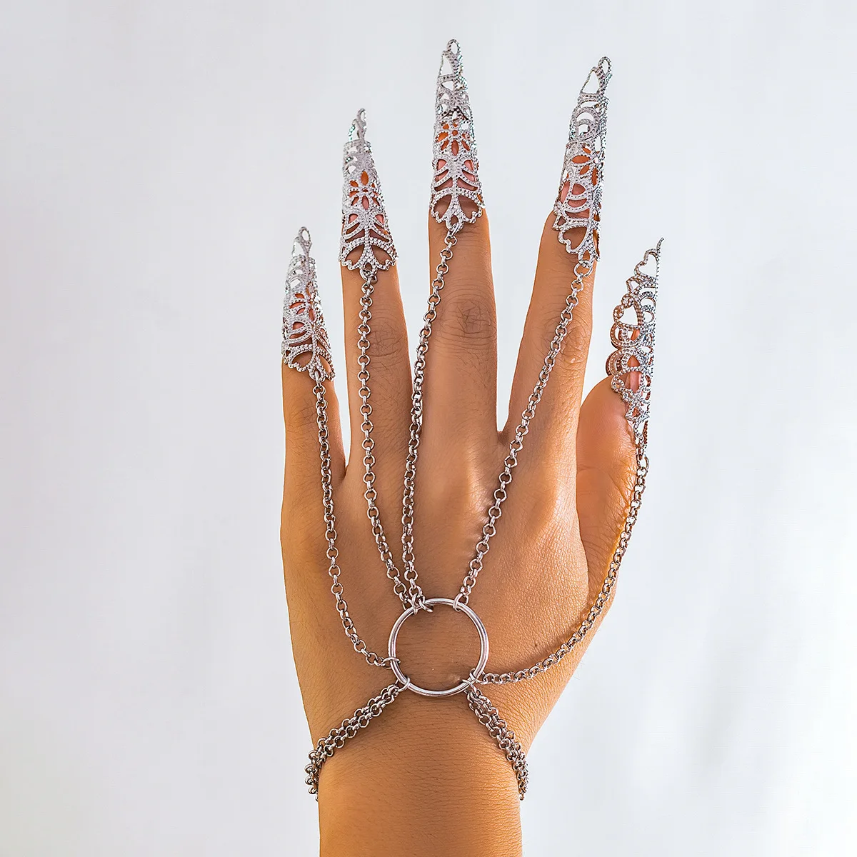 Gothic Punk Finger-cot Chain Bracelet Connected Lace Finger Ring ...