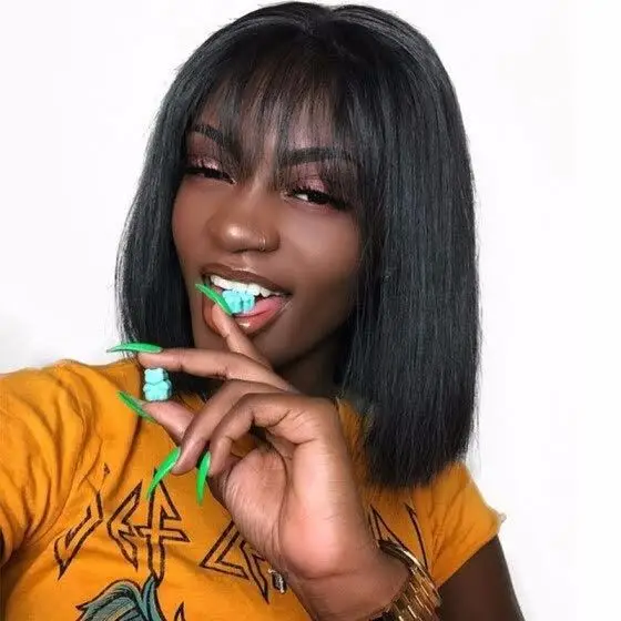 Letsfly Cheap Straight Bob Wig With Bang Non Lace Machine Made Wigs Glueless Remy Virgin Hair