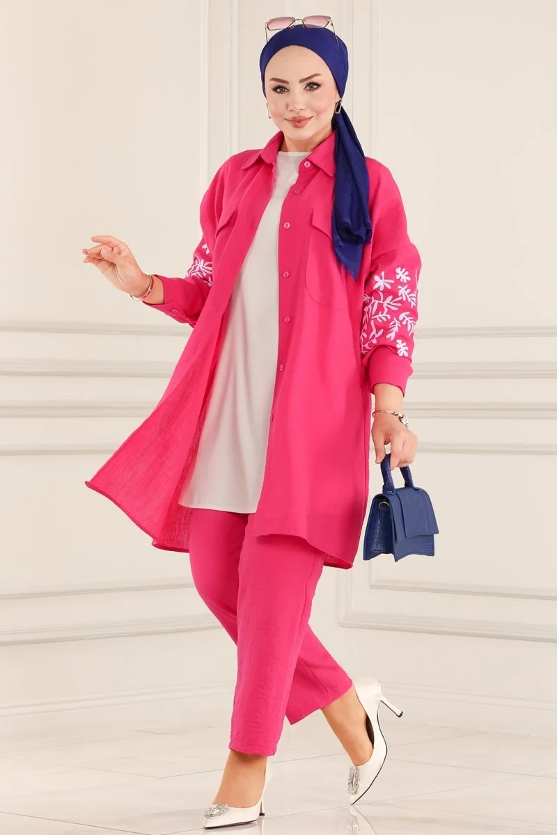 D0054 Turkey Modest Style Elegant Embroidery Solid Shirt Pants Set ...