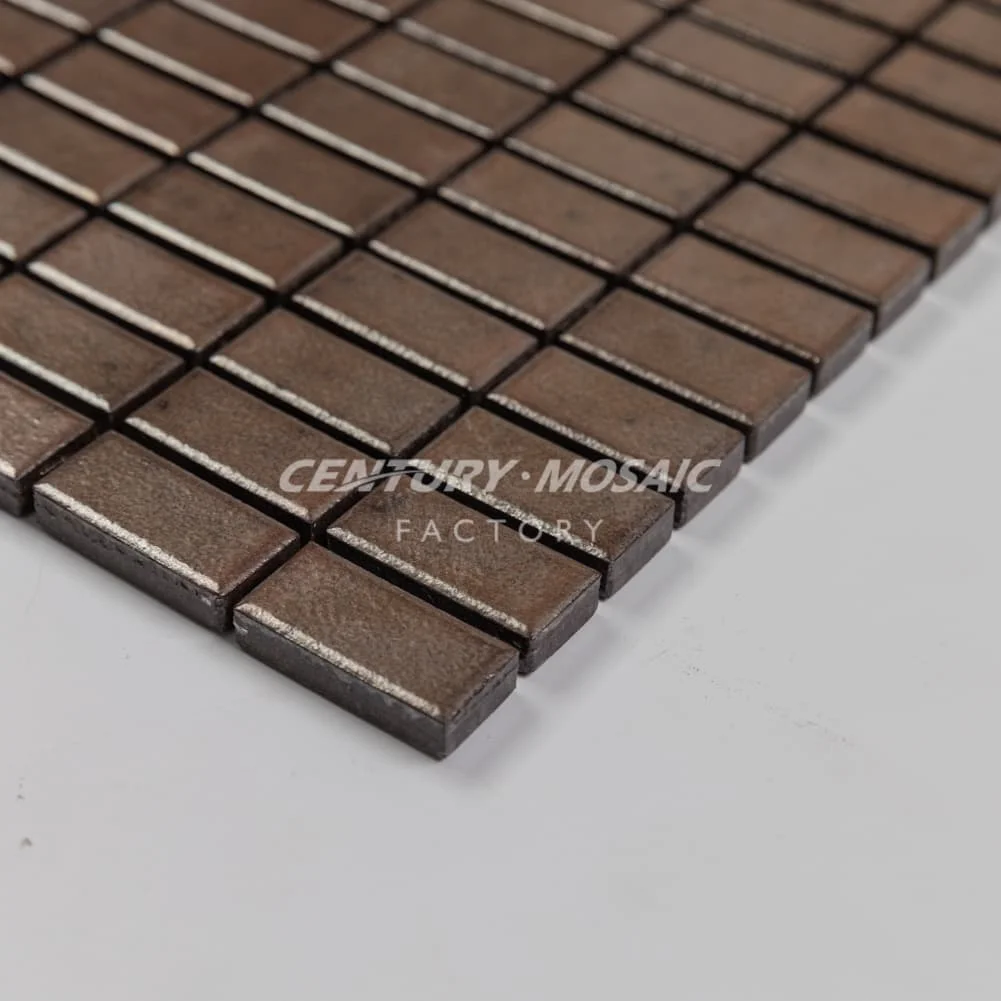Centurymosaic Ceramic Mosaic Tile Metal Look Brick Herringbone Glaze ...