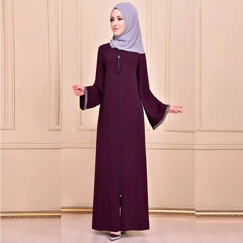 Whosale Girl's Islamic Clothing Elegant Zipper Floor Robe Length Long ...