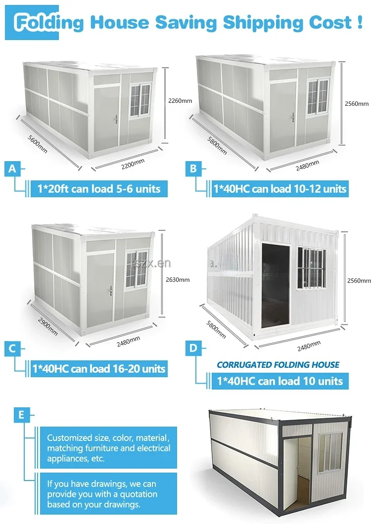 Cheap 20ft Folding Prefab Casa Modular Container Tiny Homes Foldable ...