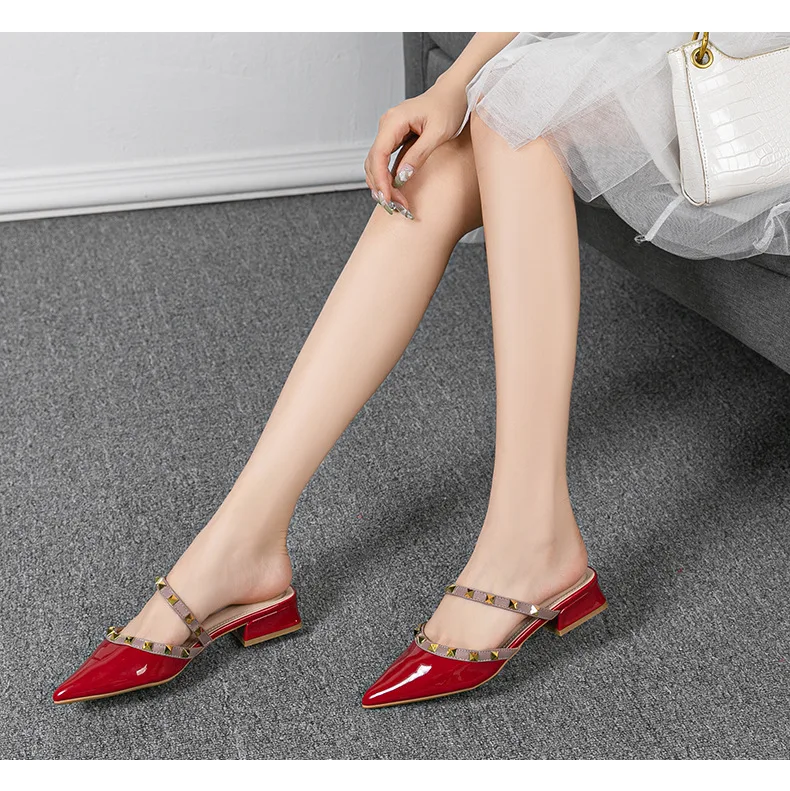 Women's Half Shoes Rivet Low Heel slippers Sandals 668-1| Alibaba.com