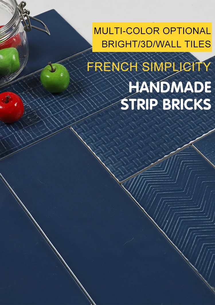Nordic Blue Handmade Strip Brick Kitchen Bathroom Balcony Wall Tiles ...