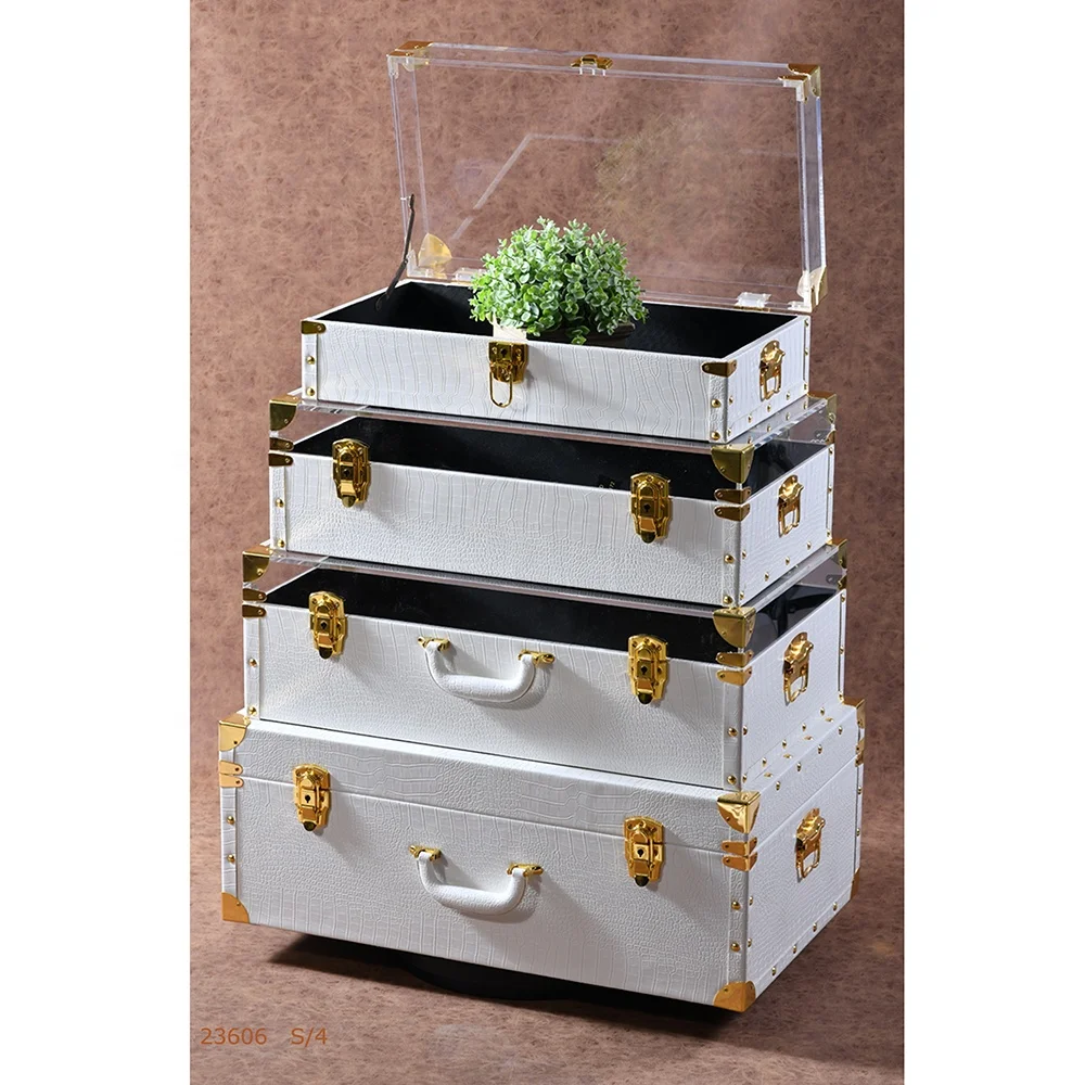 Luxury Leather and Acrylic Box Rectangle Storage Trunk with Clear ...