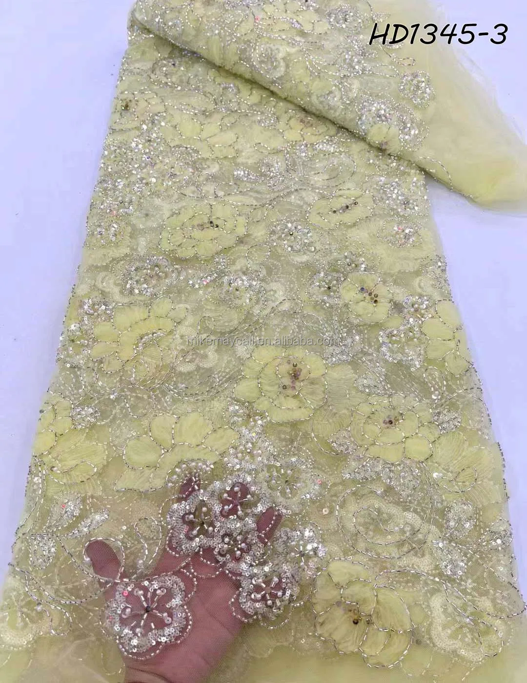 Nigerian Beaded Lace Handwork Bridal Fabric French Hand Beaded Lace ...