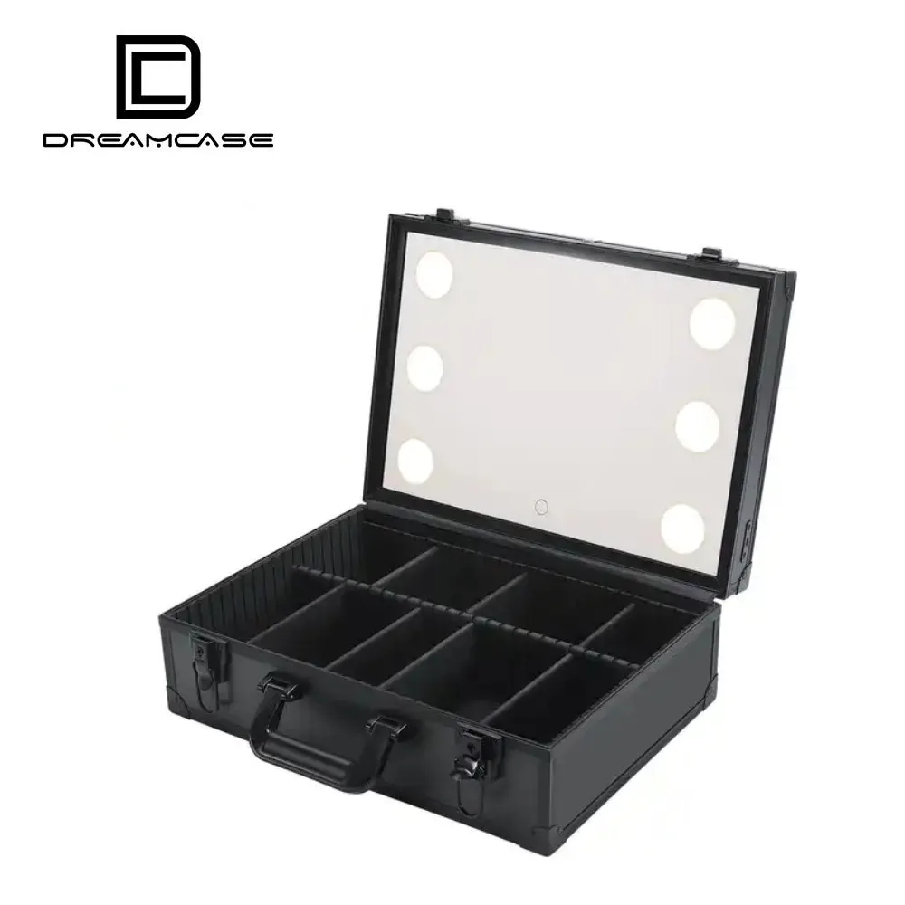 4 LED Lighted Dimmable Makeup Travel Case Cosmetics Organizer Box with ...