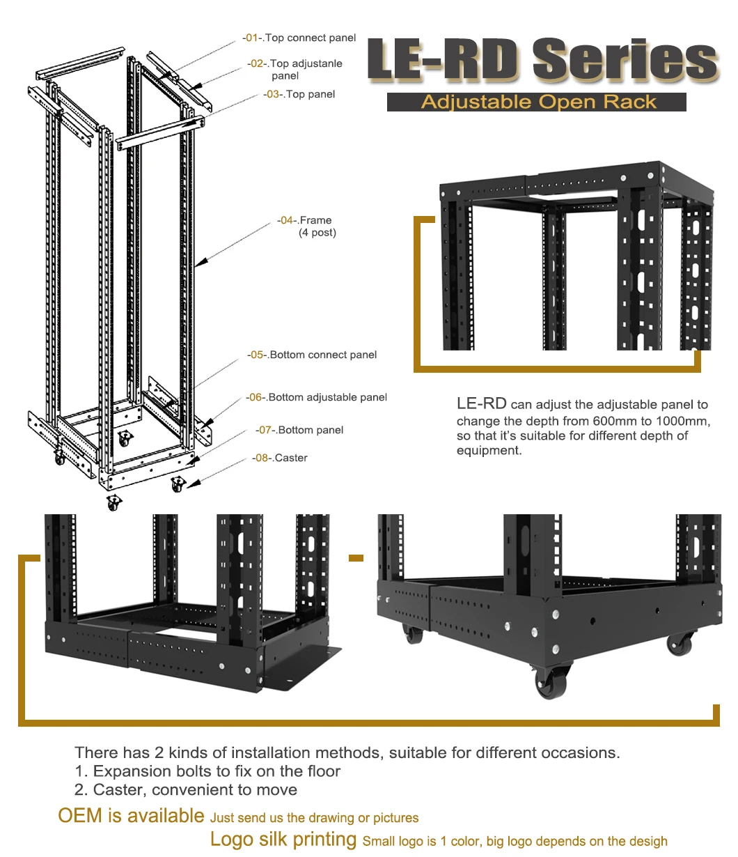 4 Post Open Server Rack 19inch Open Frame Free Standing Open Cabinet ...