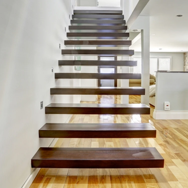 Indoor Industrial Floating Solid Wooden Staircase Steps