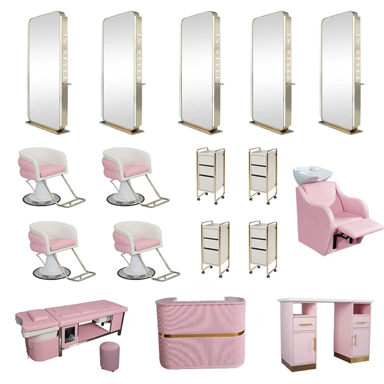 Pink Salon Furniture Hairdresser Chair Set Hairdresser Furniture ...