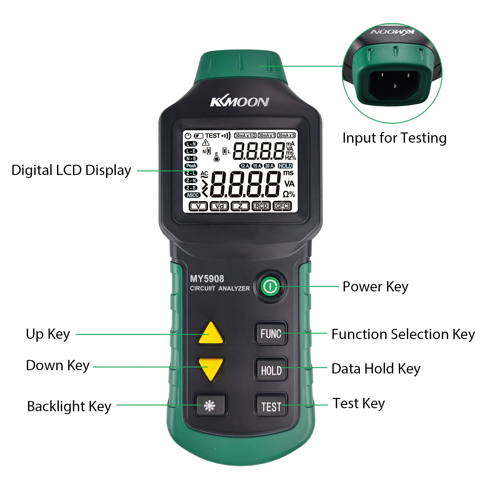 Ms5908c Lcd Digital Circuit Analyzer Voltage Gfci Rcd Fault Tester Low ...