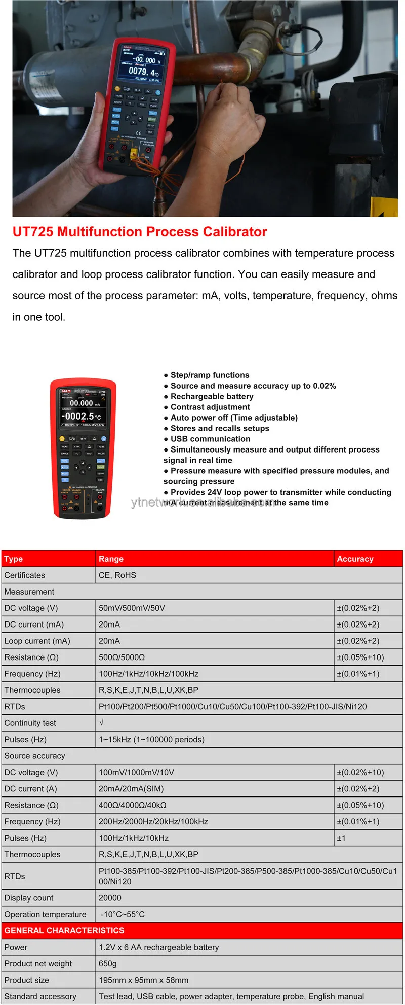 Ut725 Multifunction Loop Process Calibrator Combines With Temperature ...