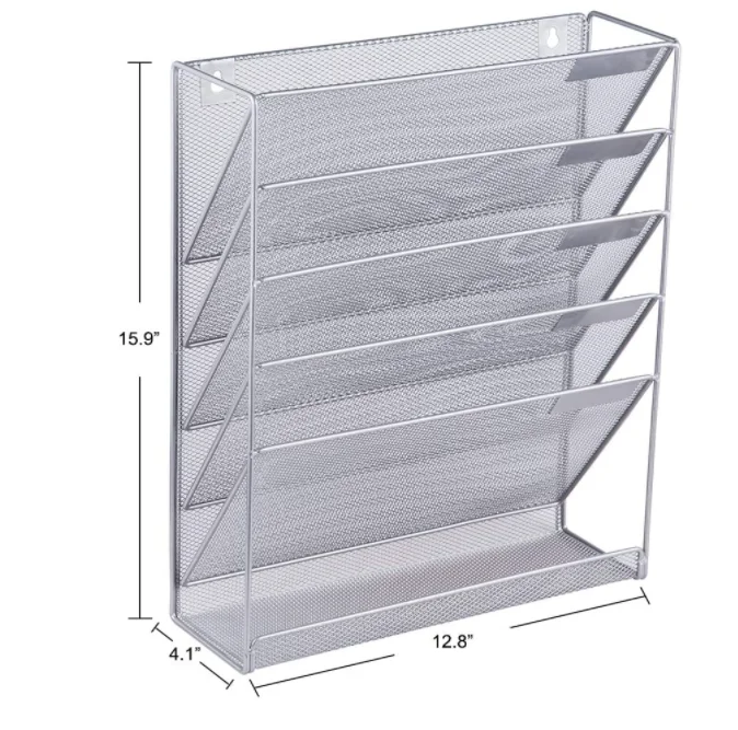 Metal Mesh Wall File Holder Organizer Accessories 5 Tier Hanging File ...