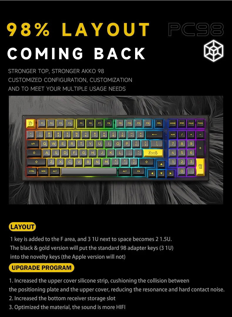 Akko Pc98b Plus V2 Top Mount Mechanical Gaming Keyboards Multi-modes Smd Led Rgb Backlit 98% ...