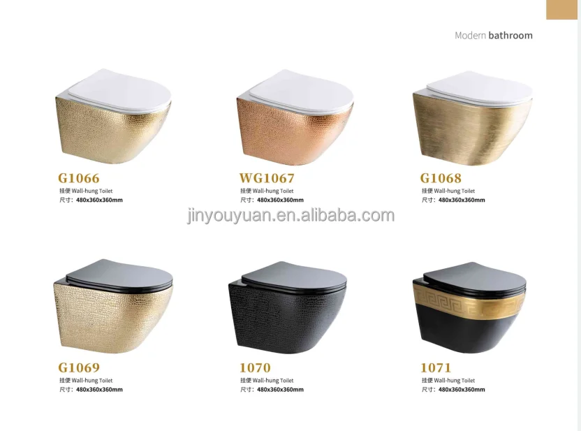Gold Wall Hung Toilet Luxury Plate Bathroom Commode Floating Hanging ...