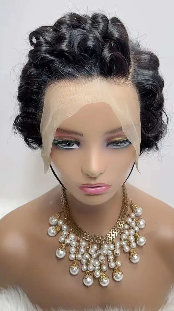 Perruque Pixie Cut Wig Human Hair Curly Bob Short Pixie Cut Lace Wig ...
