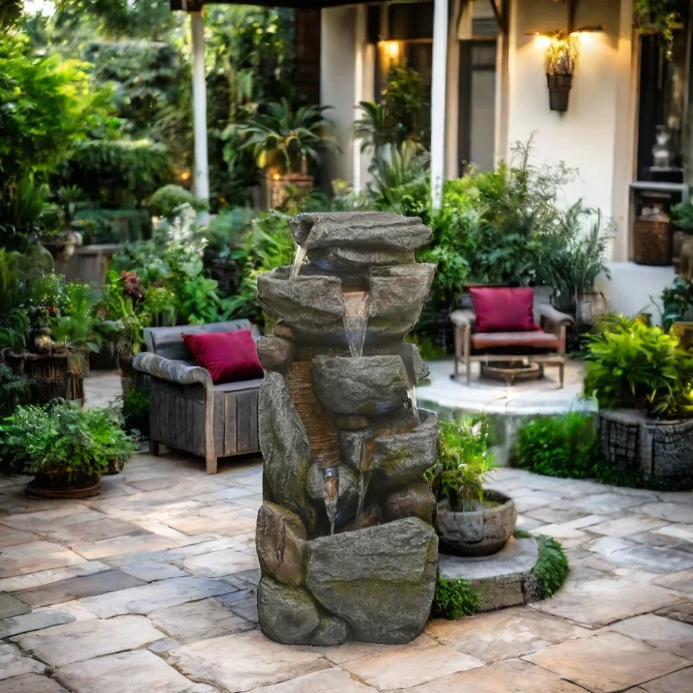 6-tiers Outdoor Waterfall Fountain Garden Decoration Rock Water Feature ...