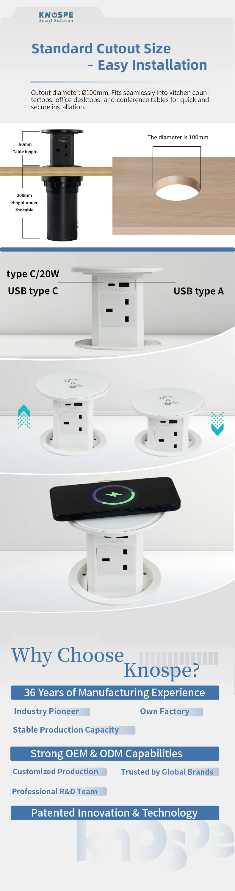 Pneumatic Lifting Socket with Universal Power Outlet