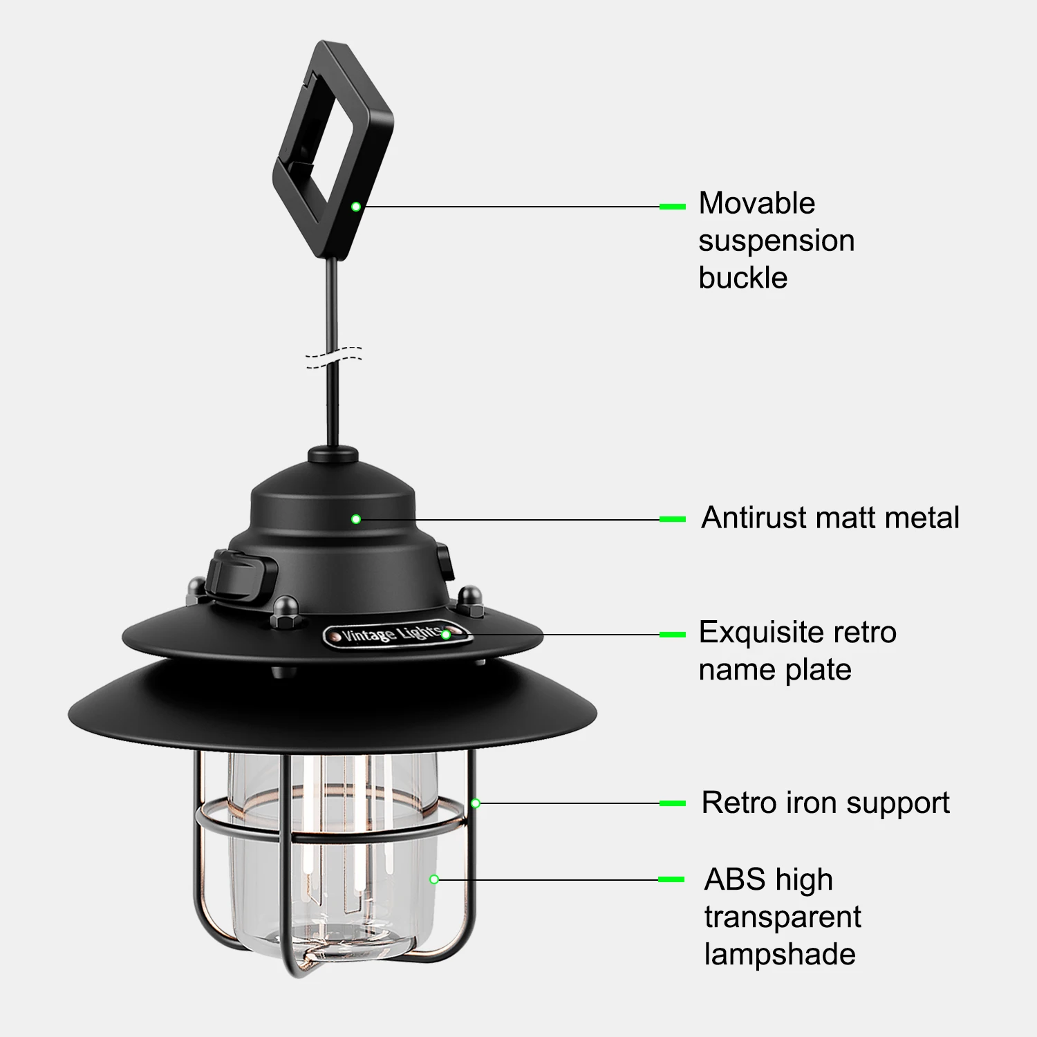 Outdoor Highlight Retro Black Kerosene Lantern Rechargeable Suspension ...