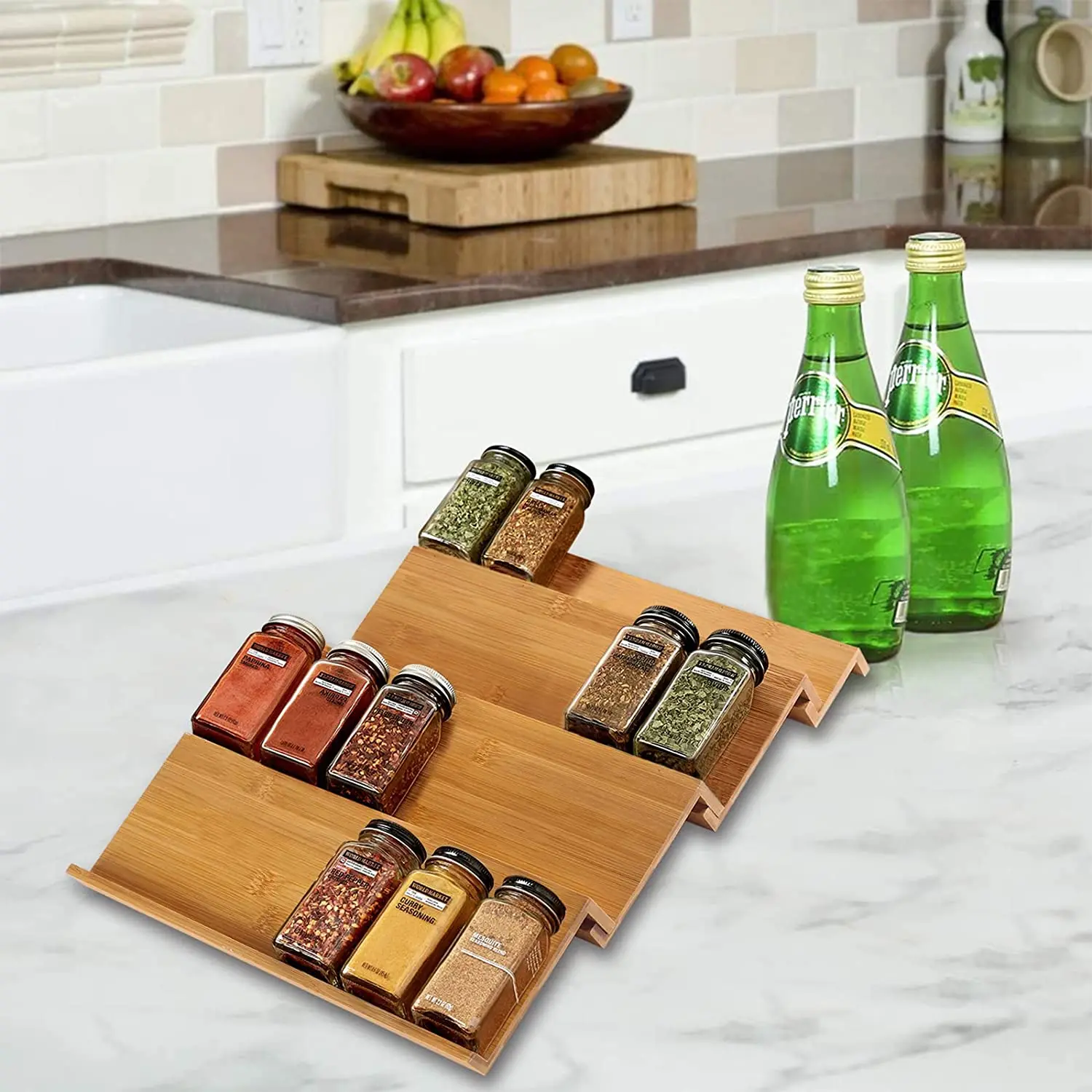 Adjustable Expandable Kitchen Spice Rack Organizer 4 Tiers Bamboo Spice ...