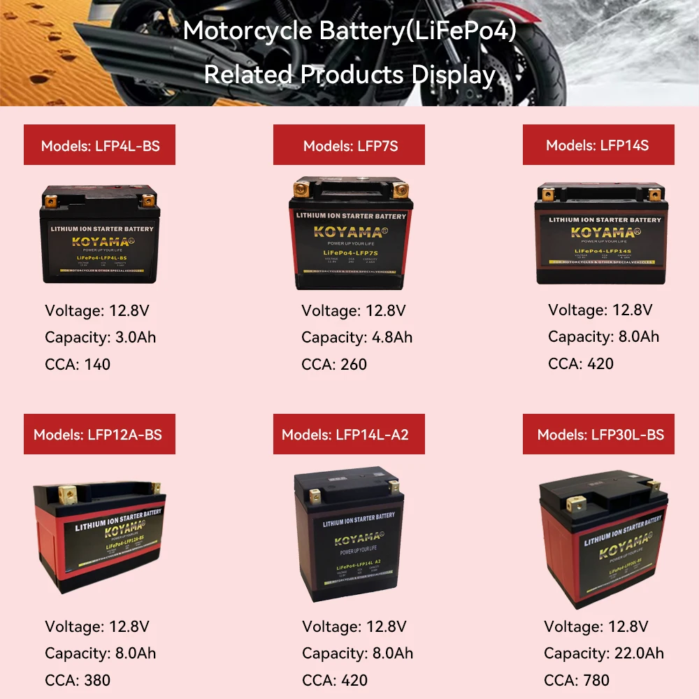 OEM Lithium Ion Batteries 12v 5ah 6ah 8ah LiFePO4 LFP12-BS Motorcycle ...