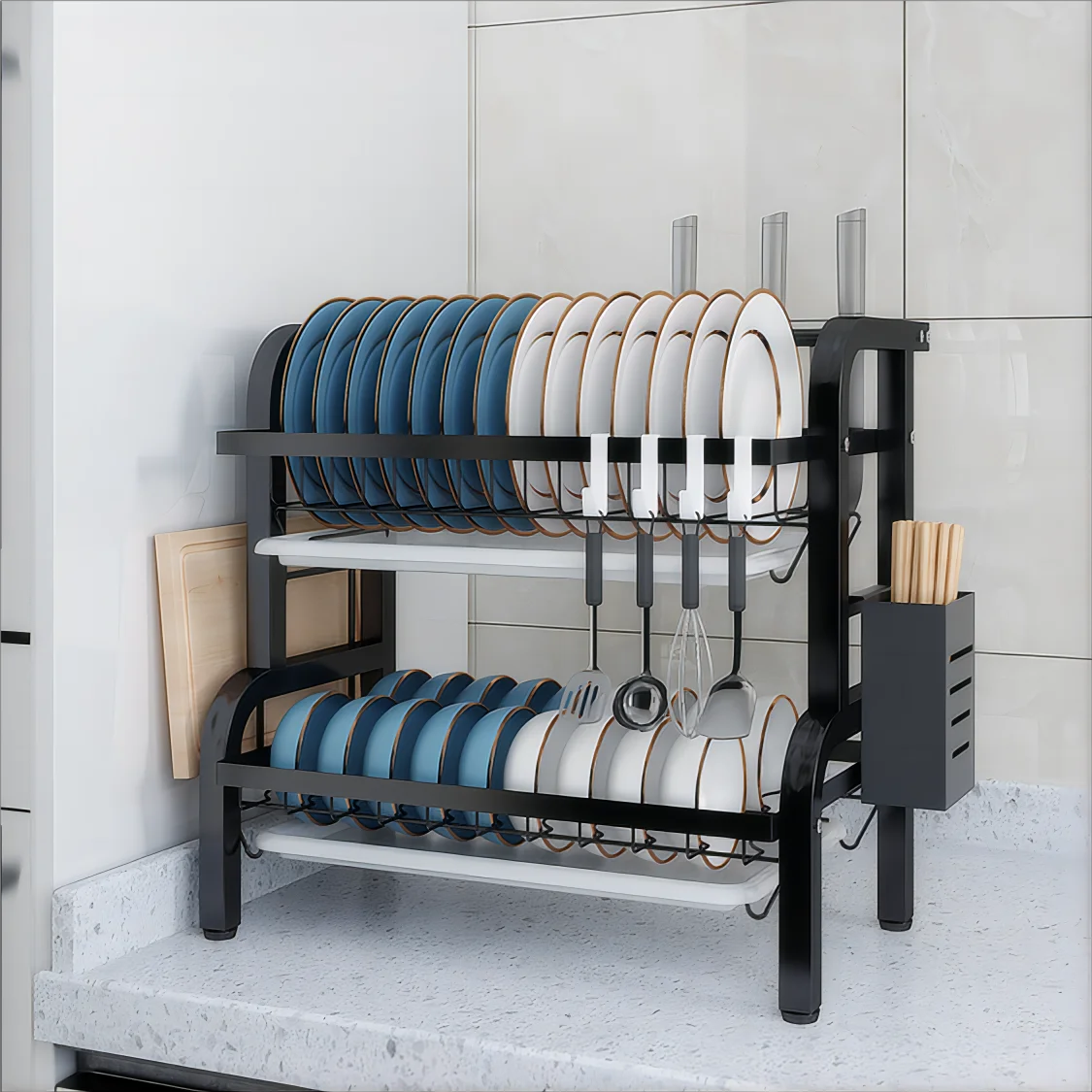 Dinnerware Sets Kitchenware Storage Shelf Keeping Dry Mildewproof Dish ...