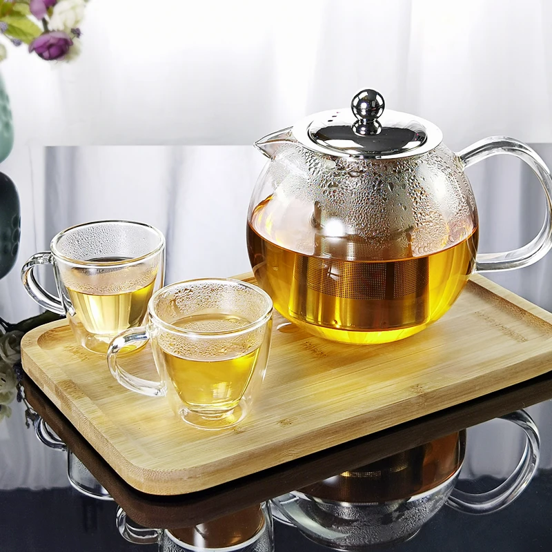 Clear Glass Tea Set with Warmer - Sustainable & Stylish