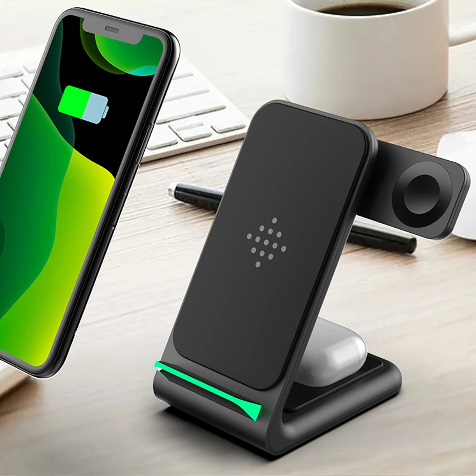 Qi Fast Charge 3 In 1 Wireless Charger 15w Home/office Desktop Charging ...