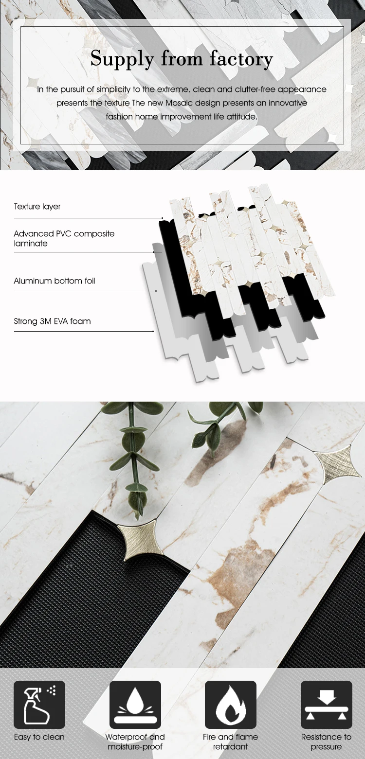 Modern Design Kitchen Backsplash Mosaic Tile Pvc White Anti-Mold Peel ...