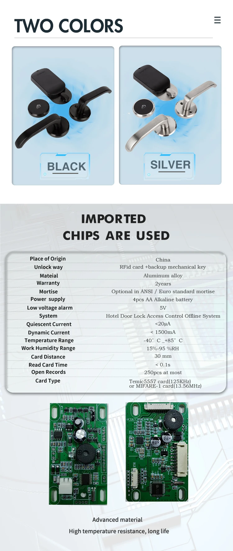 Hotel Room Access Control Deadbolt Electric Smart Key Card Lock Handle ...