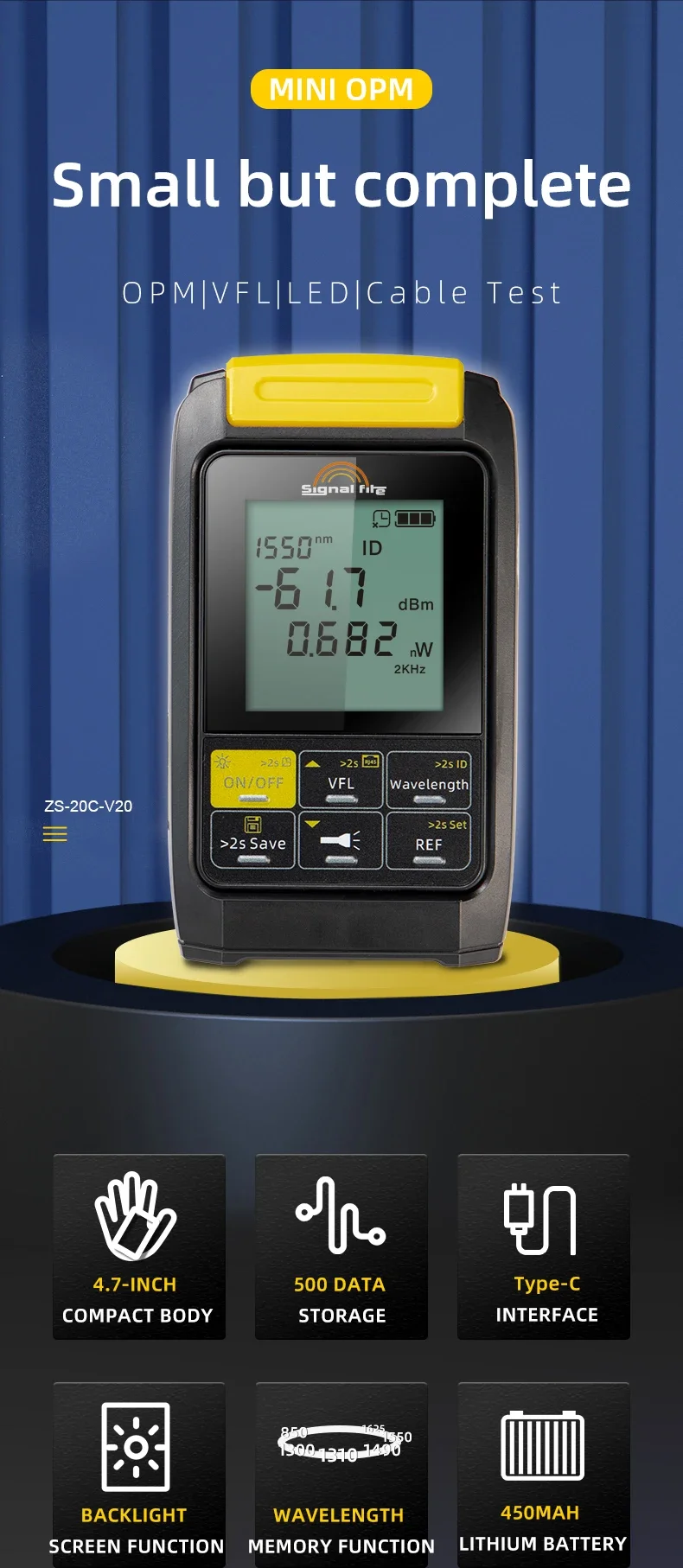 4 In 1 Multi Optical Power Meter Ftth Li Battery Rechargeable Tester ...