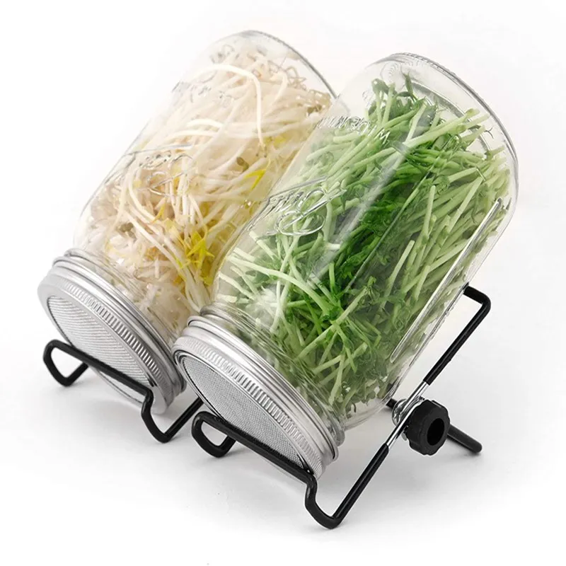32oz Wide Mouth Quart Mason Jars with Screen Sprout Lids & Stand Seeds ...