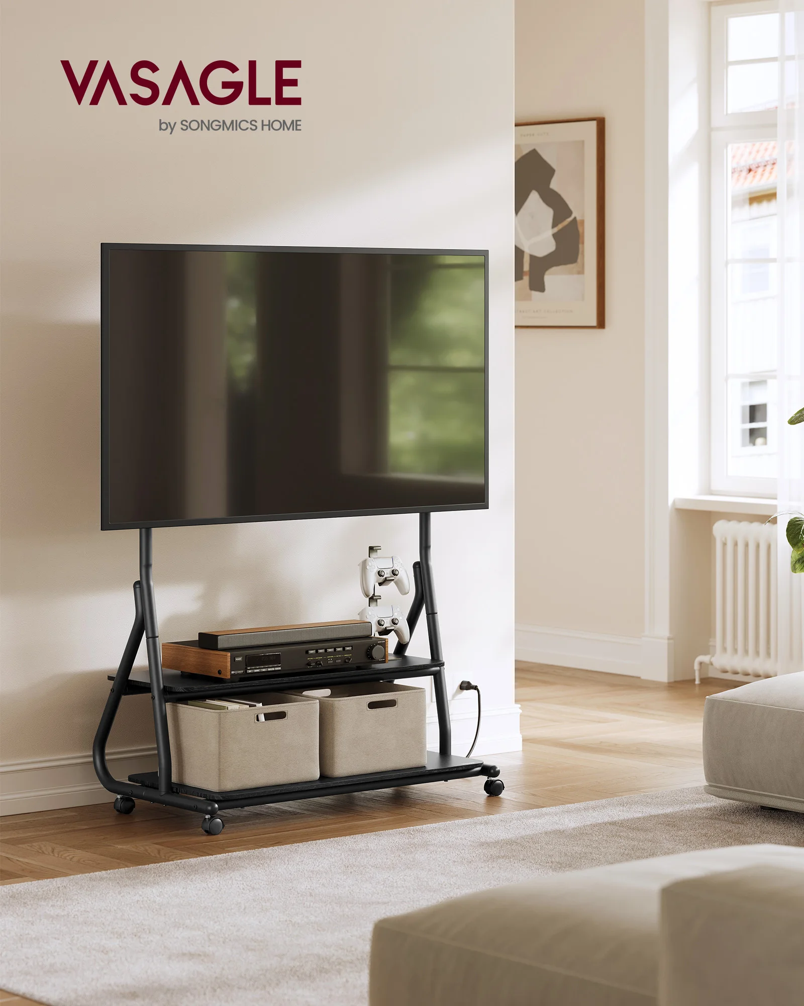 VASAGLE TV Stand with Wheels - Modern & Adjustable Design