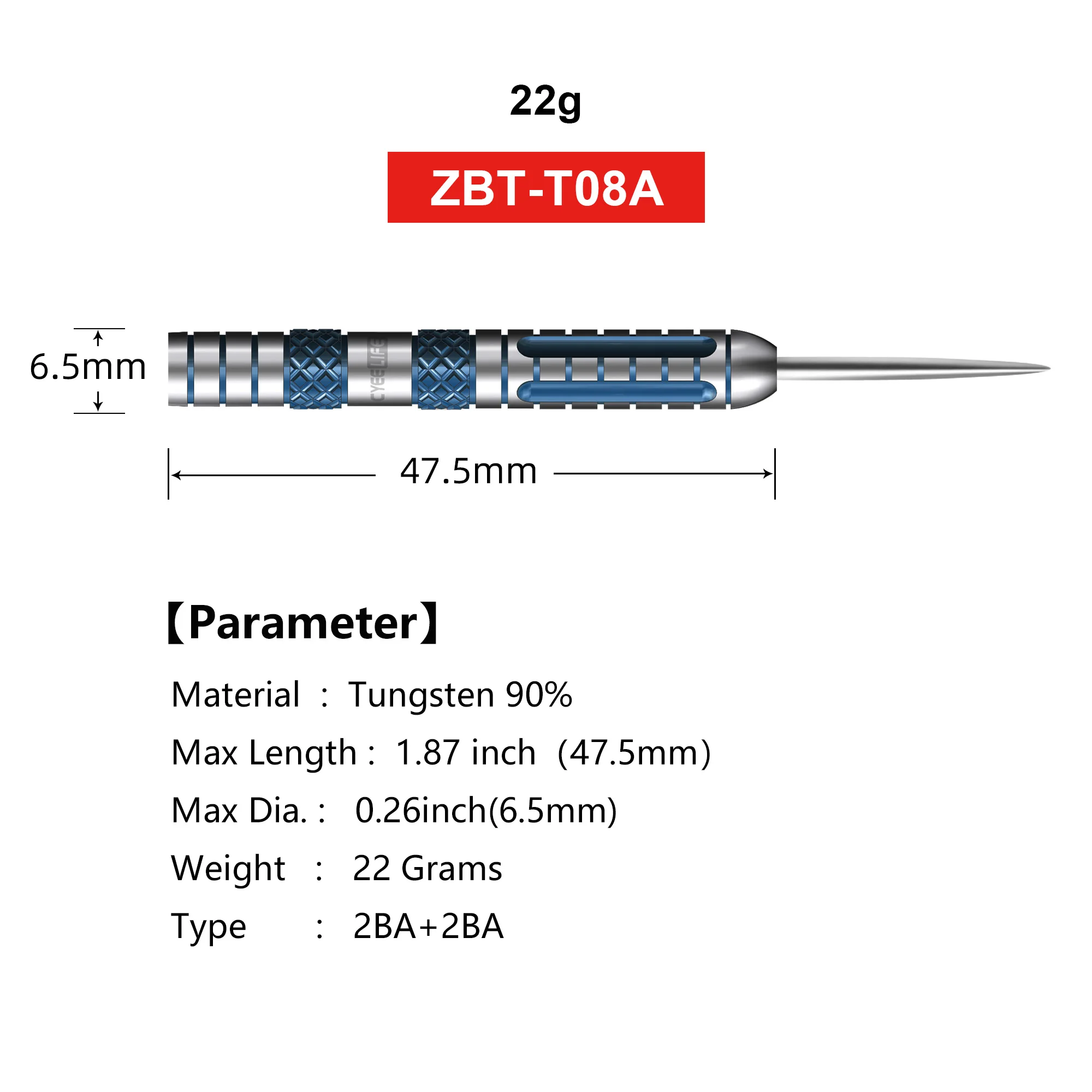 Hot Selling 22g Blue Color Professional 2ba 90% Tungsten Steel Tip Dart Barrels - Buy Tungsten ...